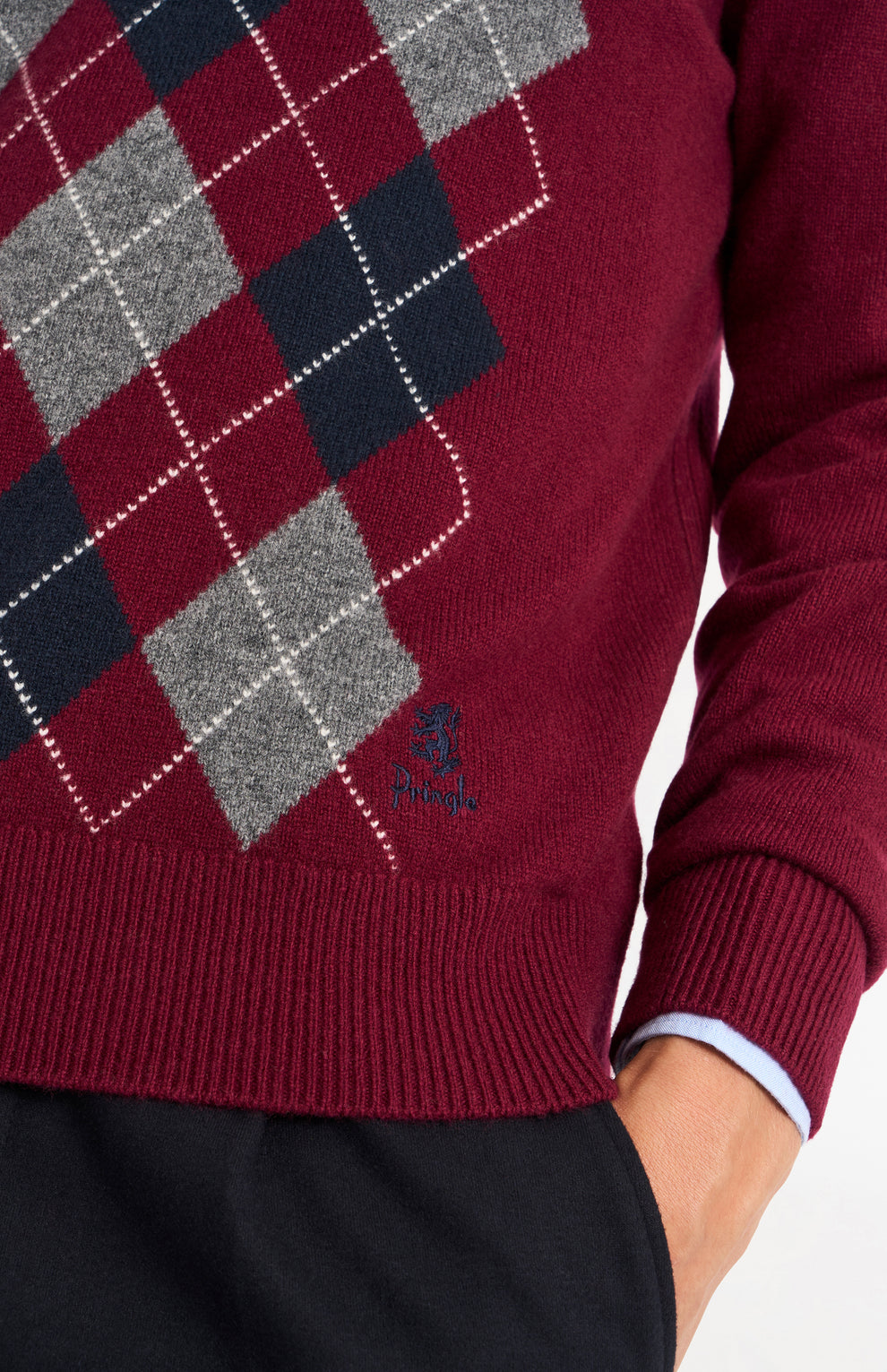 Pringle Men’s Lambswool Argyle V-Neck Jumper in Burgundy, Navy & Grey ...