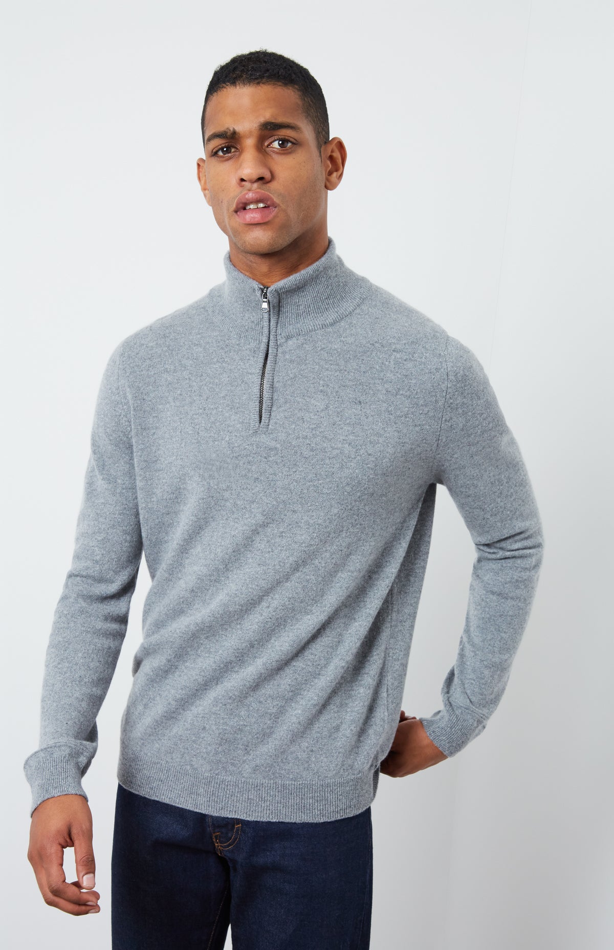 Men's Grey Zip Neck Cashmere Jumper - Pringle of Scotland