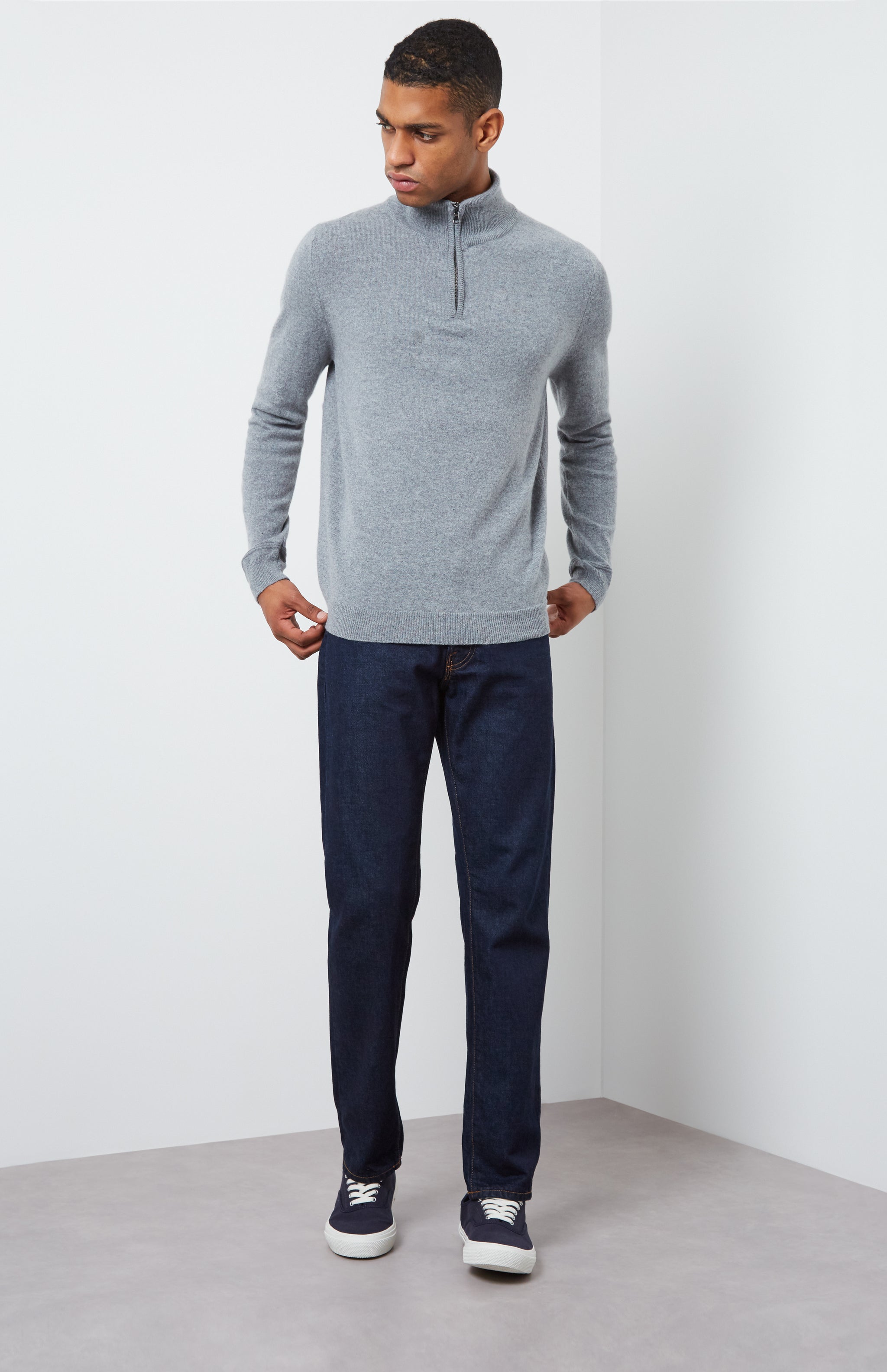 Men's Grey Zip Neck Cashmere Jumper - Pringle of Scotland